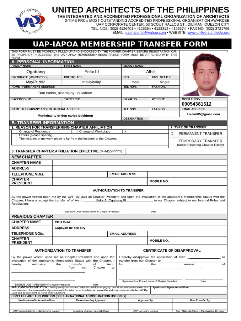 Uap Membership Transfer Form | PDF
