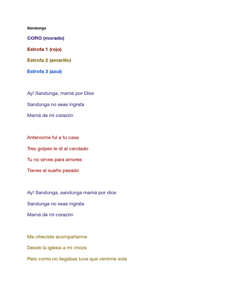Letra de "Sandunga" - Canción Popular | PDF