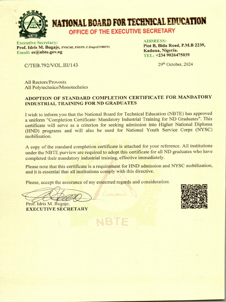 Adoption of Standard Completion Certificate For Mandatory Industrial ...