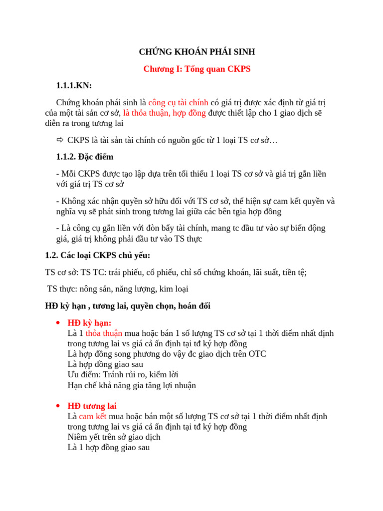 CH NG KHOÁN PHÁI SINH - c1 | PDF