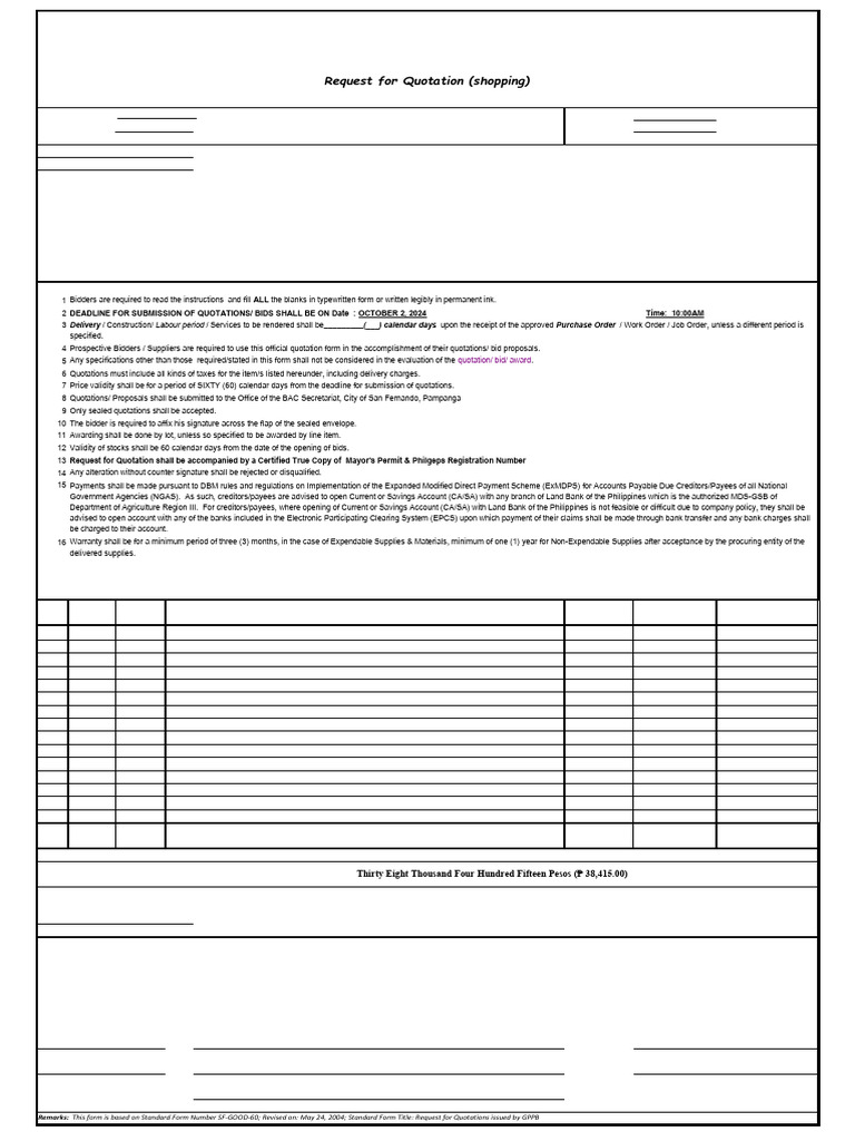 RFQ Training Kit October 21-25-2024 | PDF