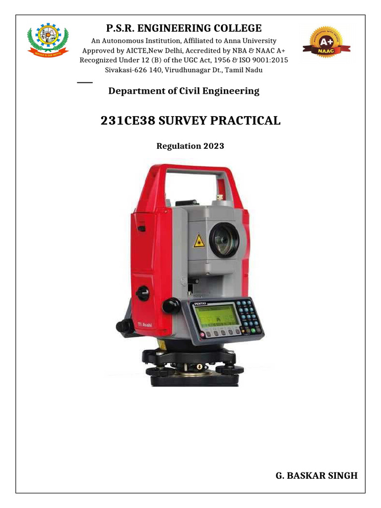 PSR Front Page Survey Lab Cover | PDF | Engineering | Civil Engineering
