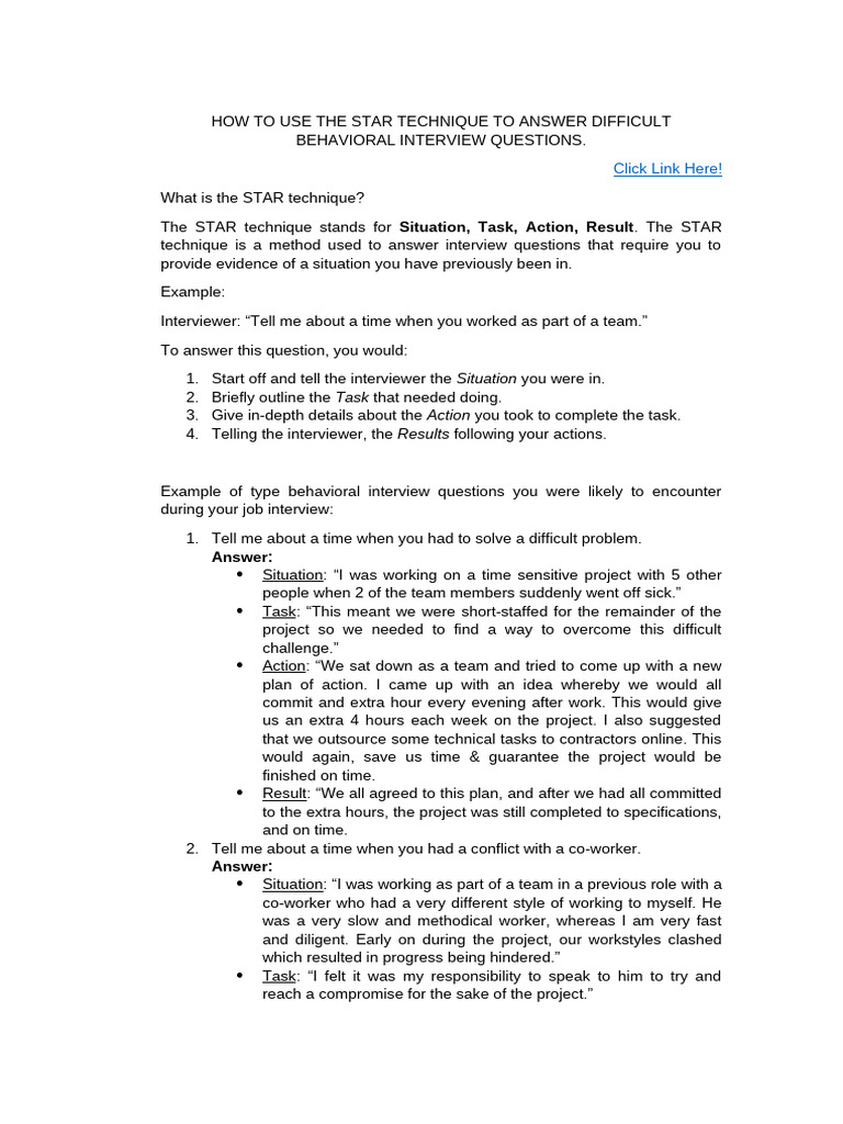 How To Use The Star Technique To Answer Difficult Behavioral Interview ...
