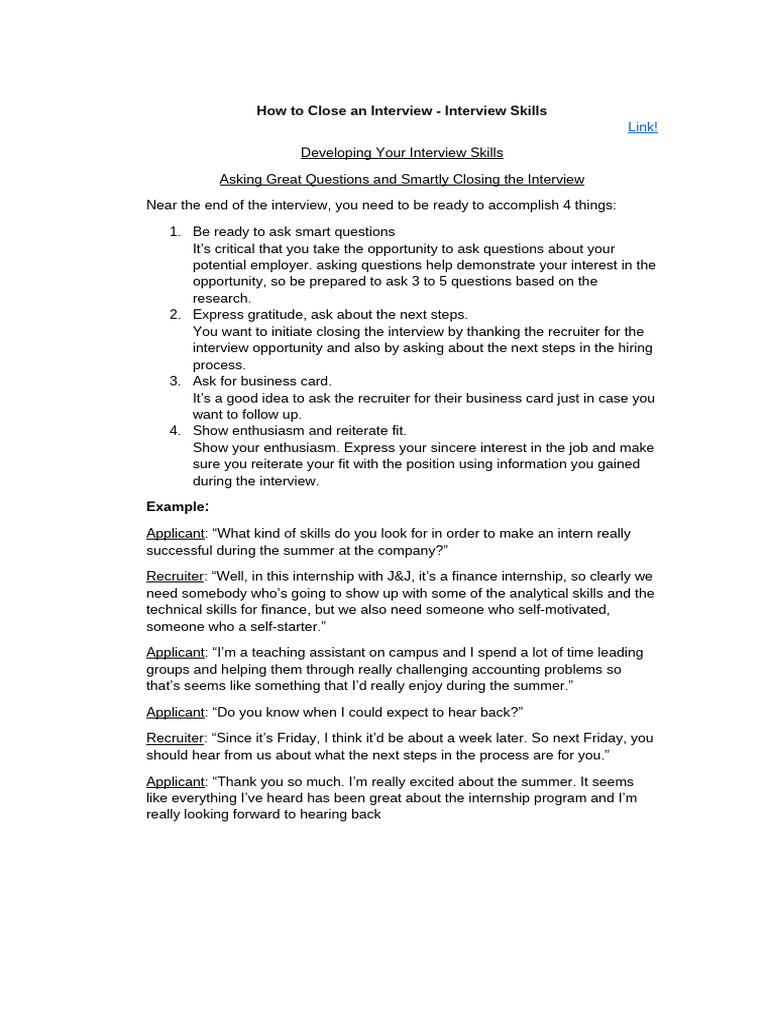 How To Close An Interview | PDF | Career & Growth