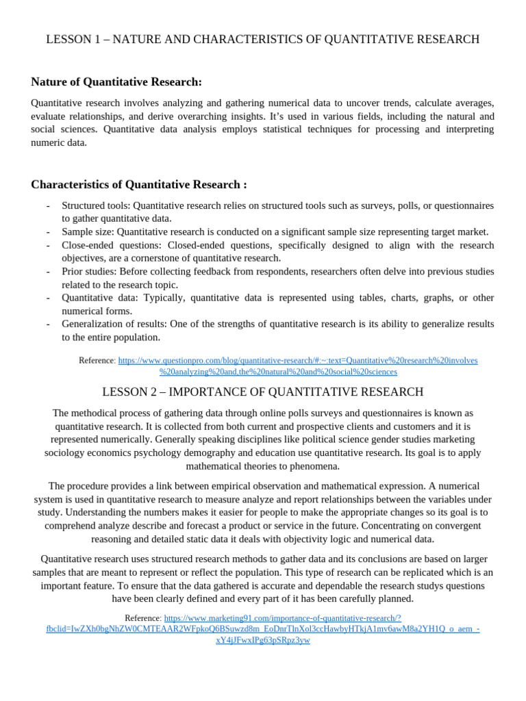 Lesson 1 - Nature and Characteristics of Quantitative Research | PDF | Quantitative Research ...