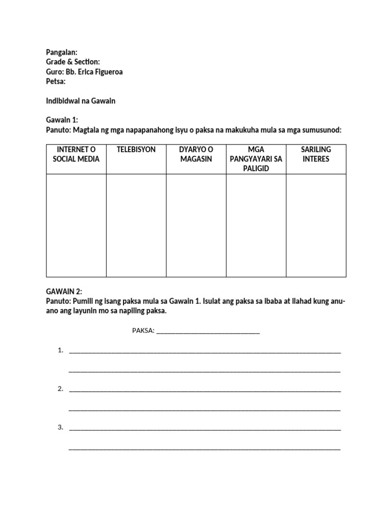 Indibidwal Na Gawain | PDF