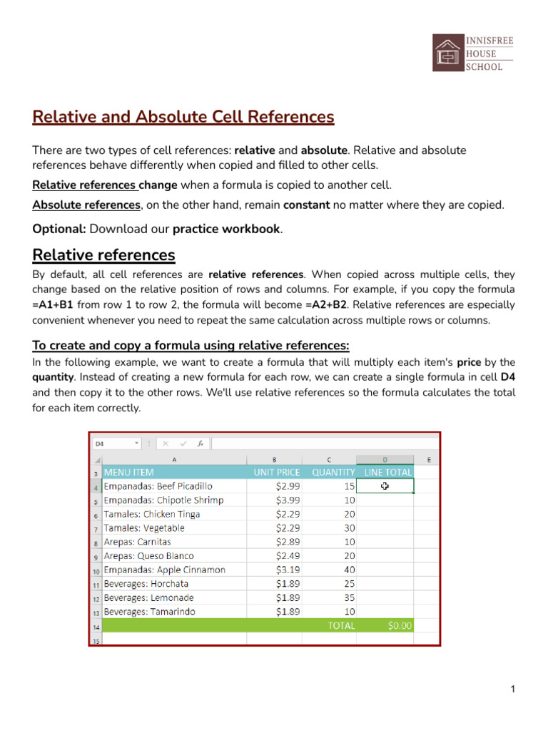 6D - ICT - Mat - Relative & Absolute | PDF | Formula | Microsoft Excel