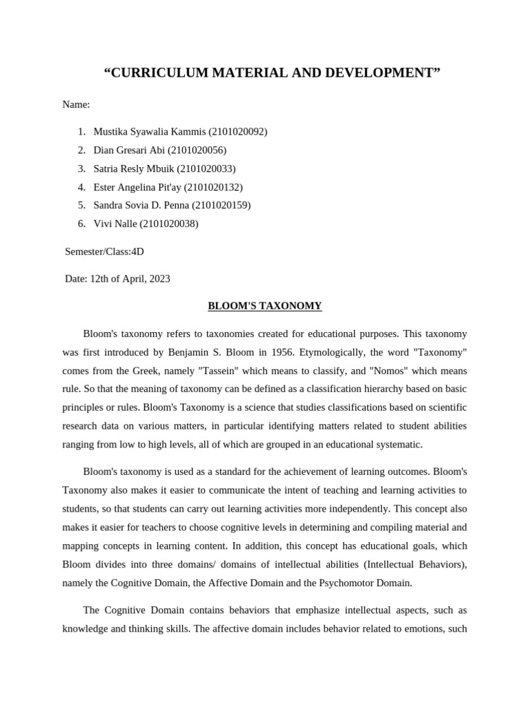 Curriculum Assignment-Group 1 | PDF | Thought | Cognition