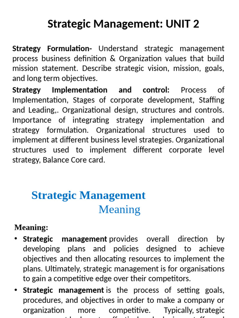 Strategic Management - Unit 2 - 2024 | PDF | Strategic Management ...