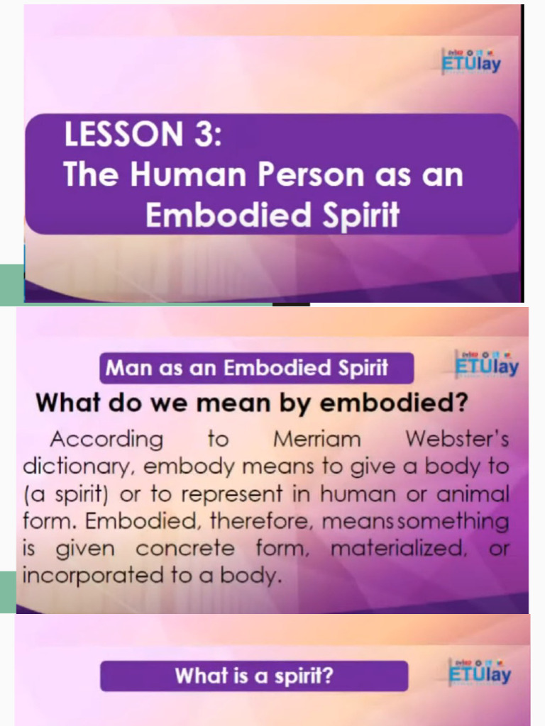 Lesson 3 The Human Person As An Embodied Spirit | PDF