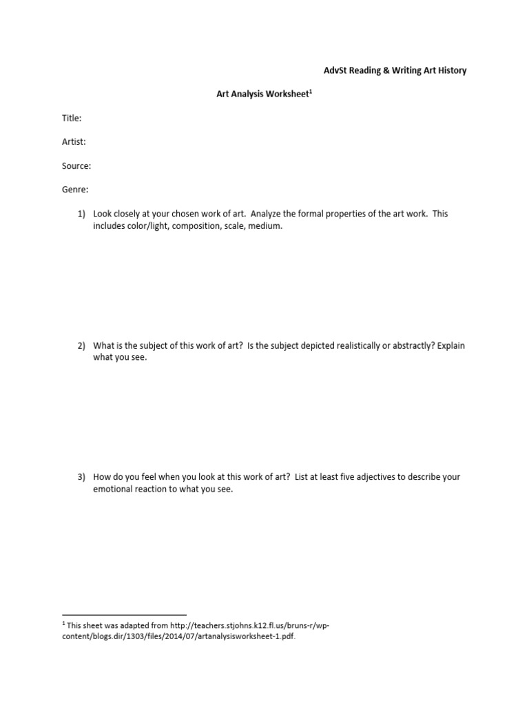 Art Analysis Worksheet-1 | PDF