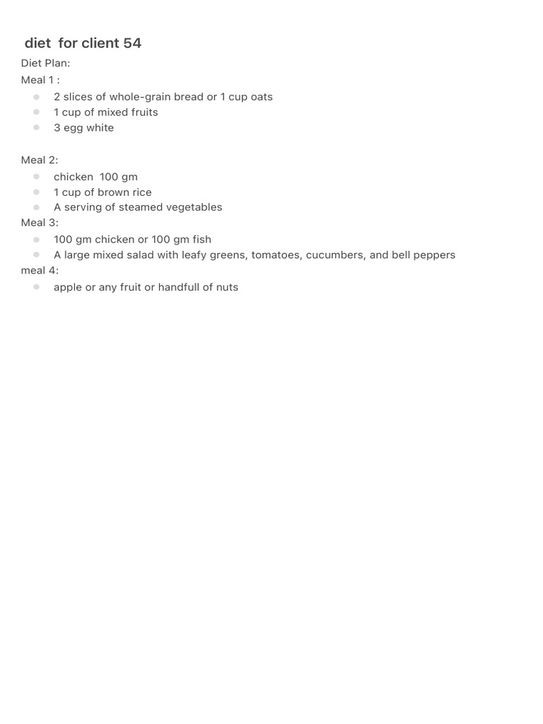 Custom Diet Plan for Client 54 | PDF