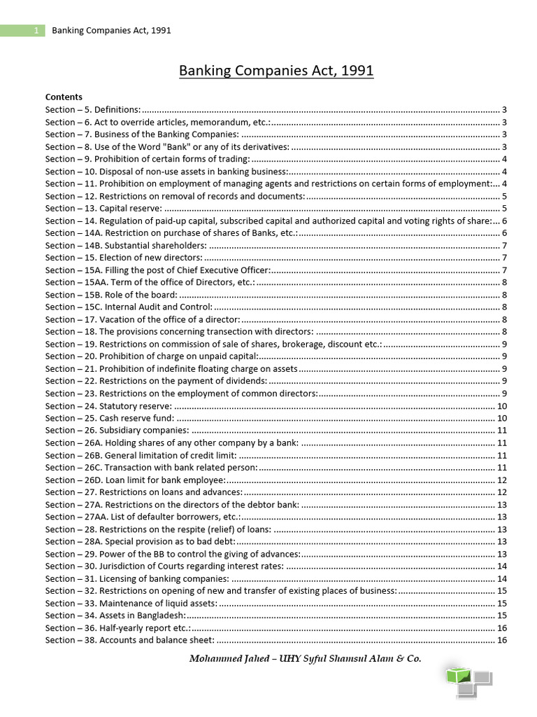 Banking Companies Act 1991..summary | PDF | Banks | Liquidation