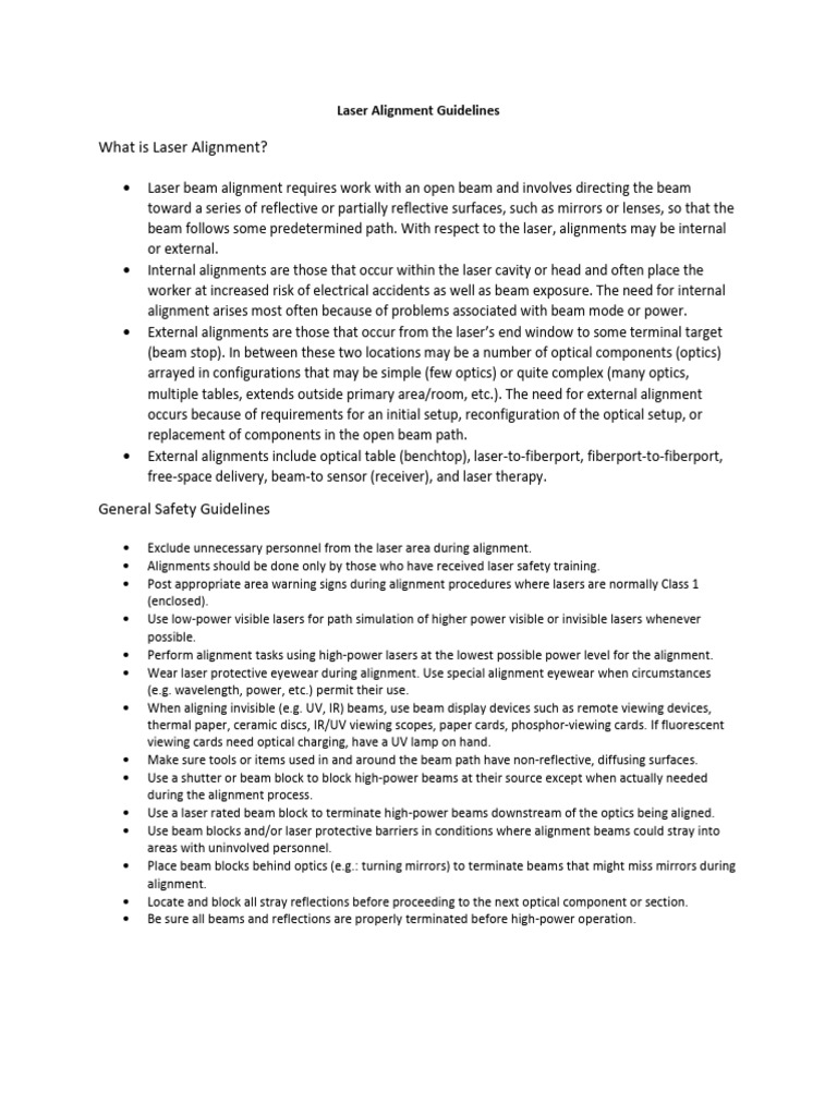 Laser Alignment Guidelines | PDF | Optics | Laser