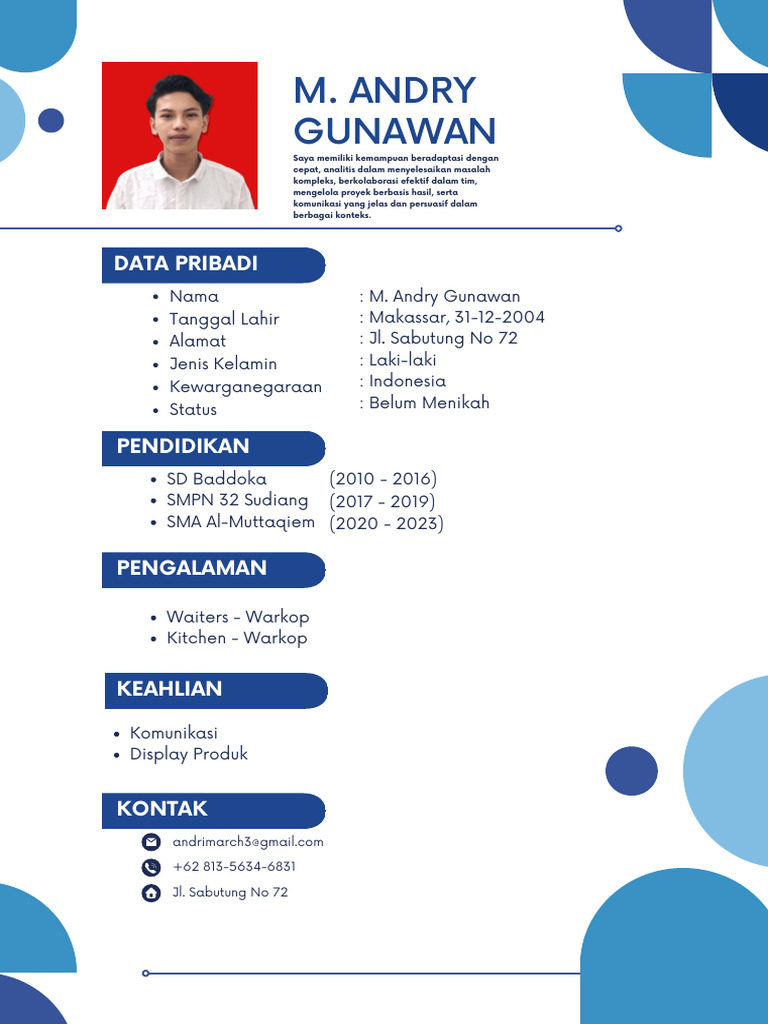 Cv. Lamaran Kerja (M Andry Gunawan) PDF | PDF | Karier & Perkembangan