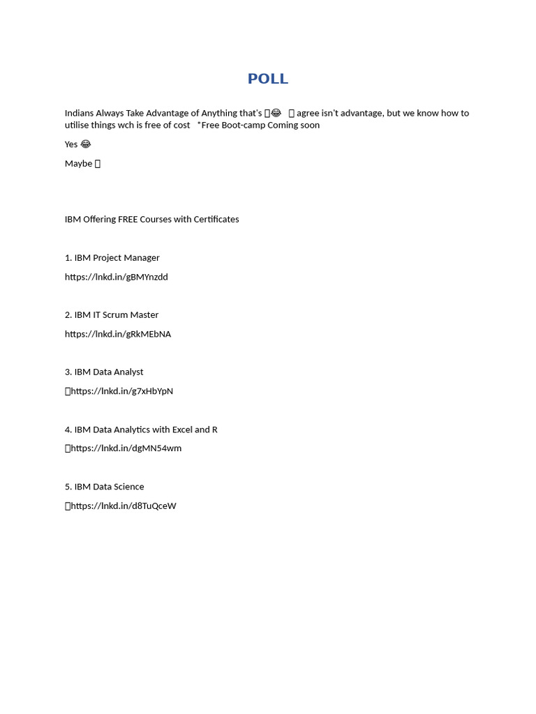 24th August - Poll and 5 IBM Courses Link | PDF