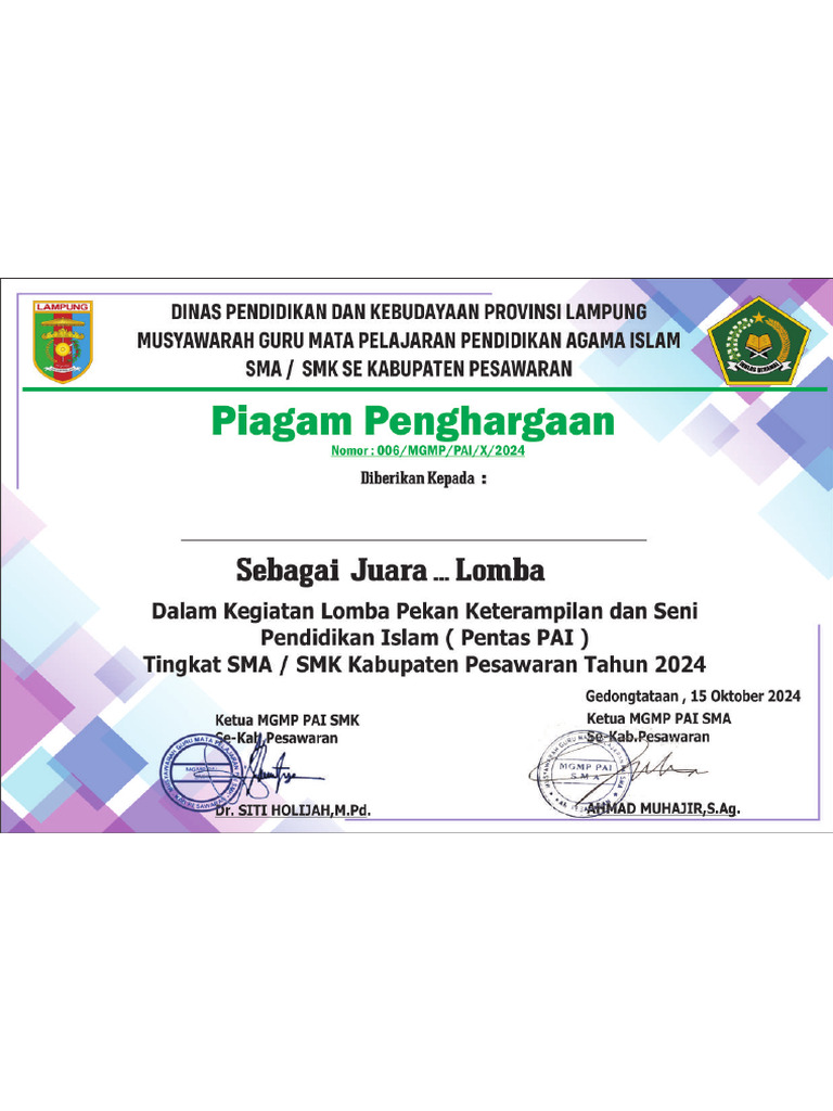 Sertifikat AGPAI 2 | PDF