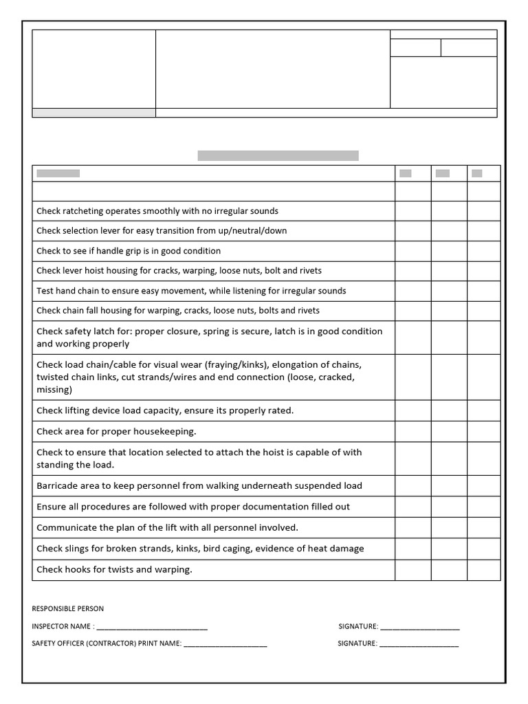 Lifting Equipment Safety Checklist | PDF | Manufactured Goods