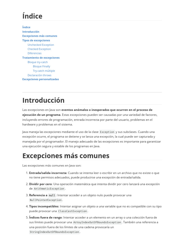 05 Excepciones | PDF | Java (lenguaje de programación) | Programa de computadora