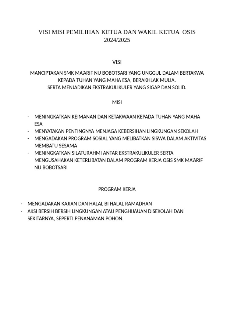 Visi Misi Pemilihan OSIS 2024/2025 | PDF