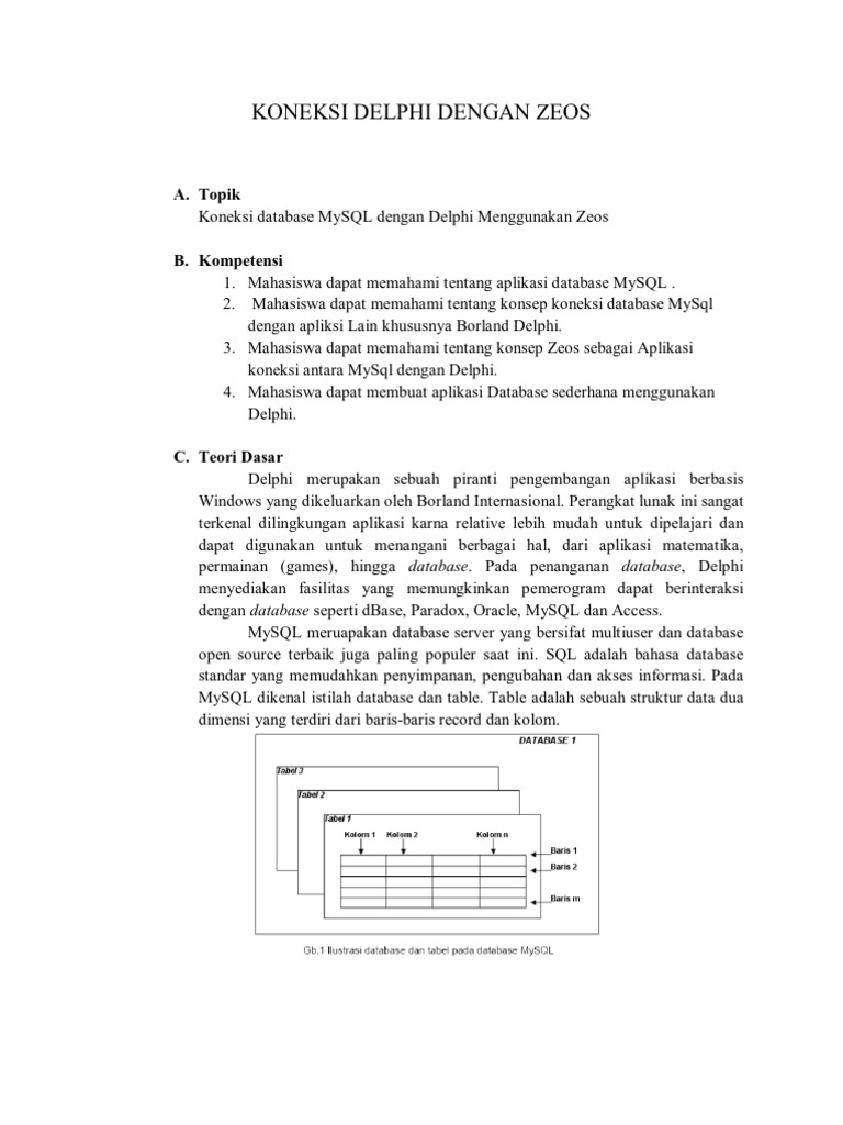 LabSheet Koneksi Database Dengan Delphi Menggunakan Zeos | PDF