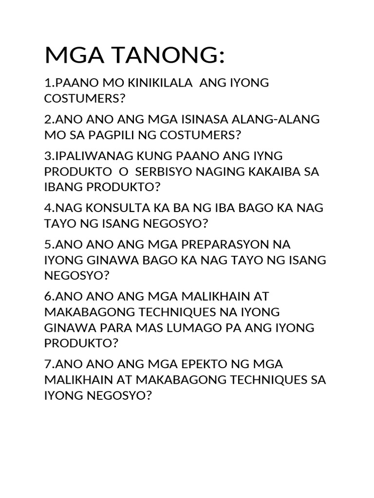 Mga Tanong | PDF