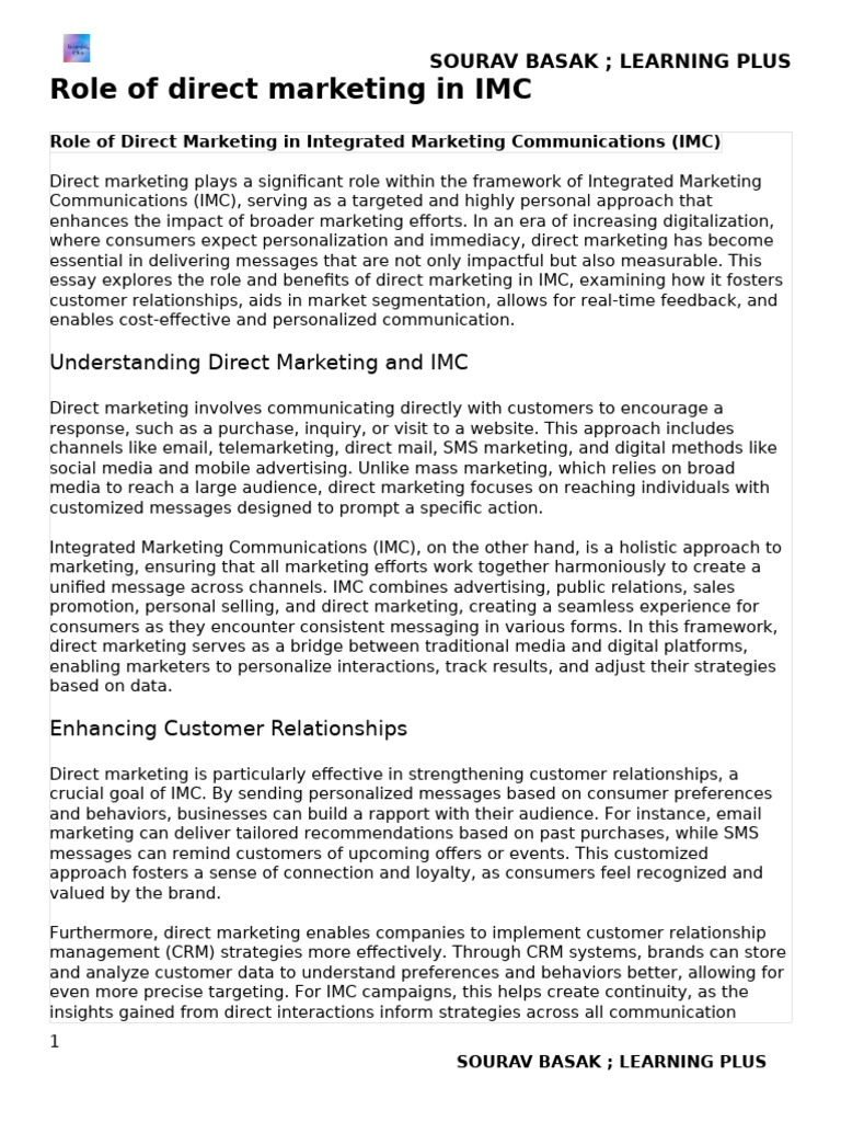 Direct Marketing in IMC | PDF | Marketing | Direct Marketing