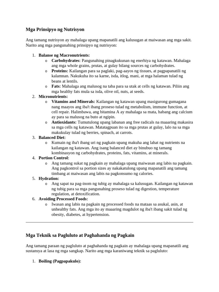 Mga Prinsipyo NG Nutrisyon | PDF