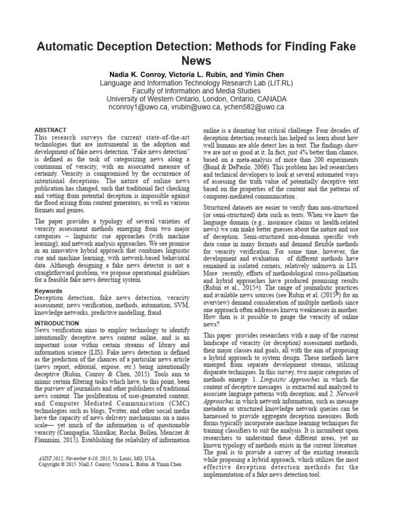 Automatic Deception Detection: Methods For Finding Fake News | PDF ...