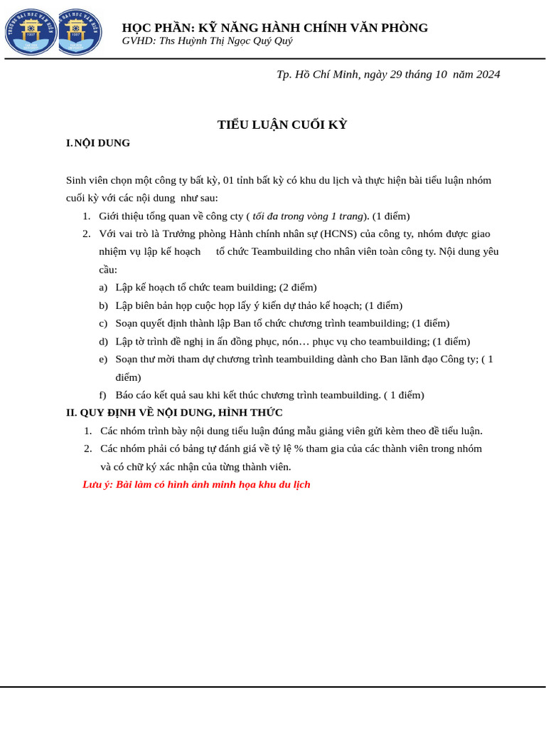 N I Dung Bài Làm HCVP - Tieu Luan Cuoi Ky - HK1.24-25 | PDF