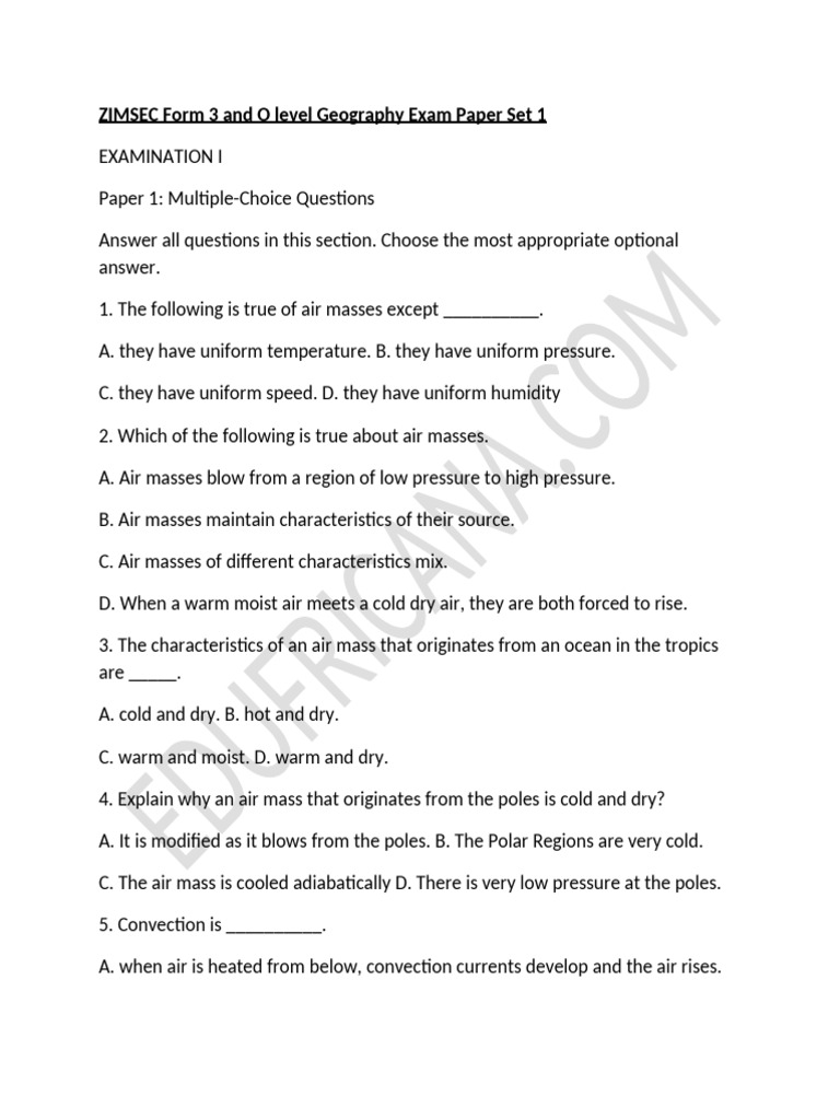 ZIMSEC Form 3 and O Level Geography Exam Paper Set 1 | PDF | Ecosystem ...
