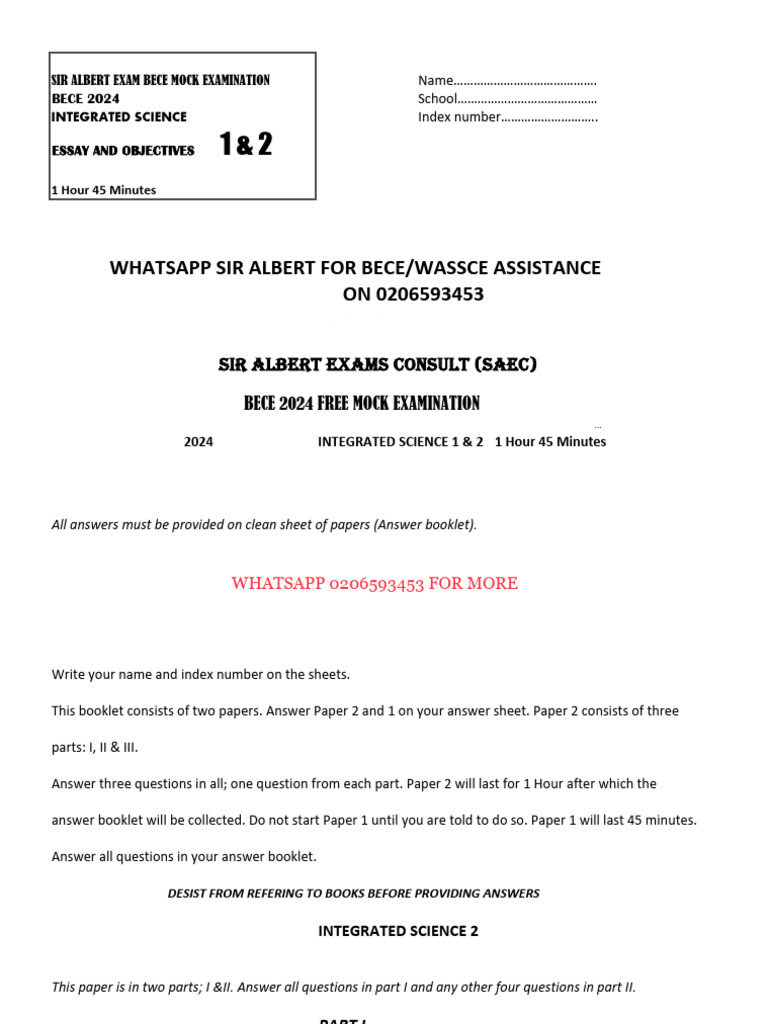 Bece 2024 Science Mock | PDF | Water | Soil