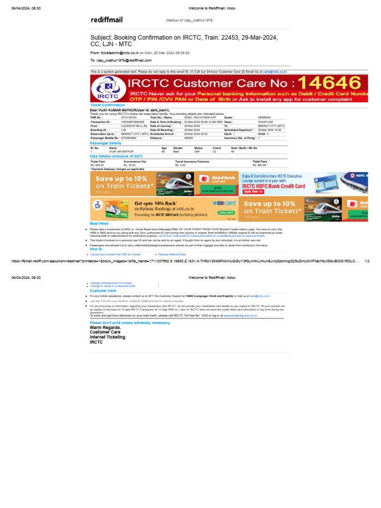 Welcome To Rediffmail - Inbox | PDF | Service Industries