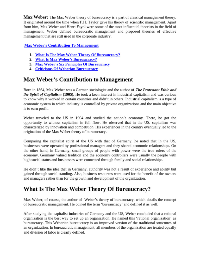 Max Weber | PDF | Bureaucracy | Max Weber