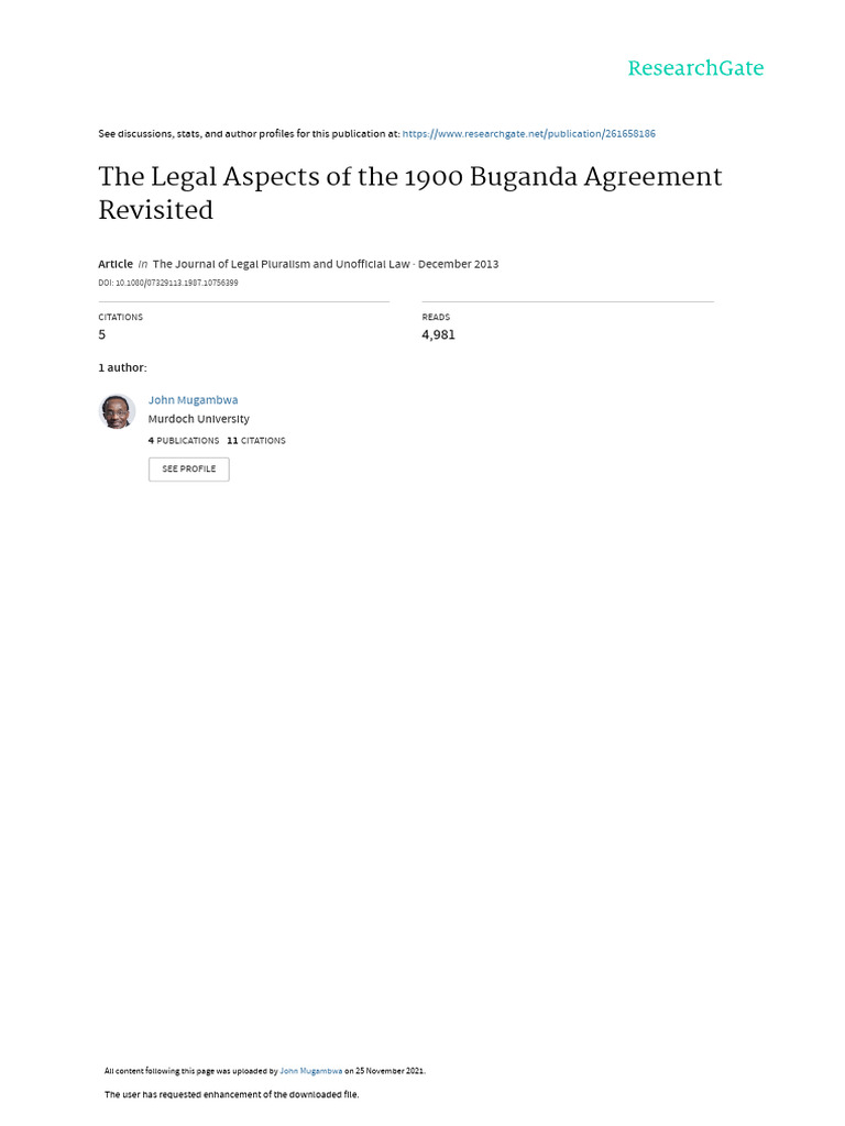 1 Tamukedde Legal Aspects of The 1900 Buganda Agreement | PDF | Public Law | Justice