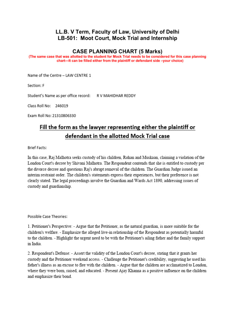 Mock Trial Case Planning Chart 2024 | PDF | Legal Guardian | Best Interests