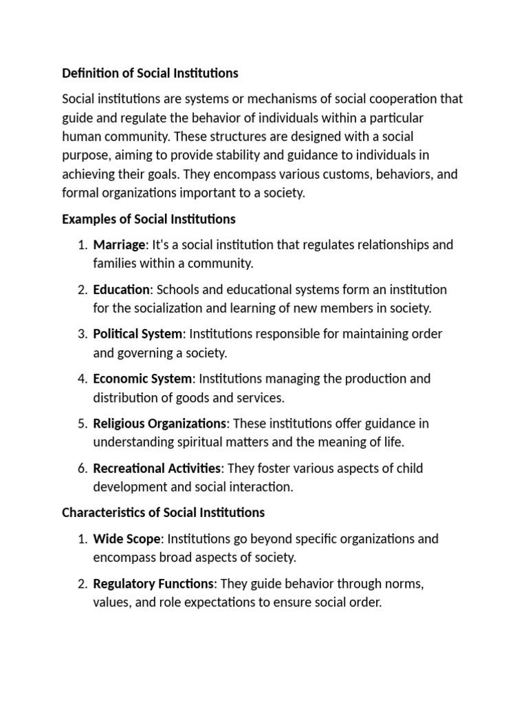 Understanding Social Institutions and Their Roles | PDF | Institution ...
