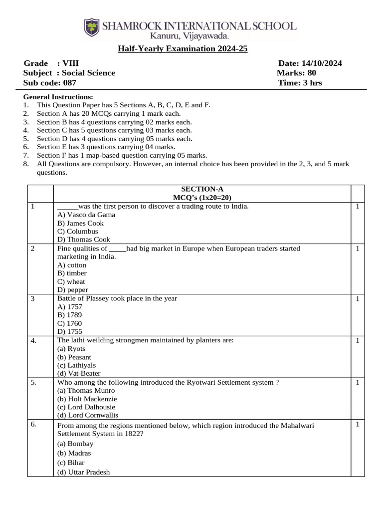 Sst Gr 8 Sst Qp in Word | PDF | Cotton | Jute