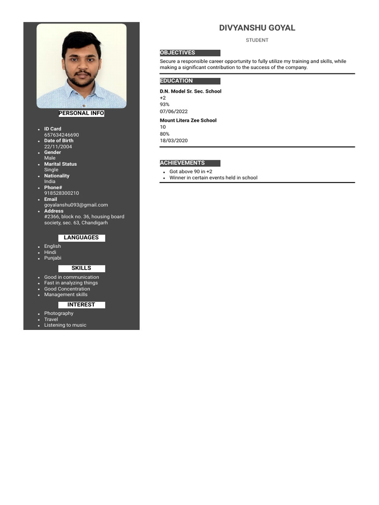 Student Profile: Divyanshu Goyal | PDF