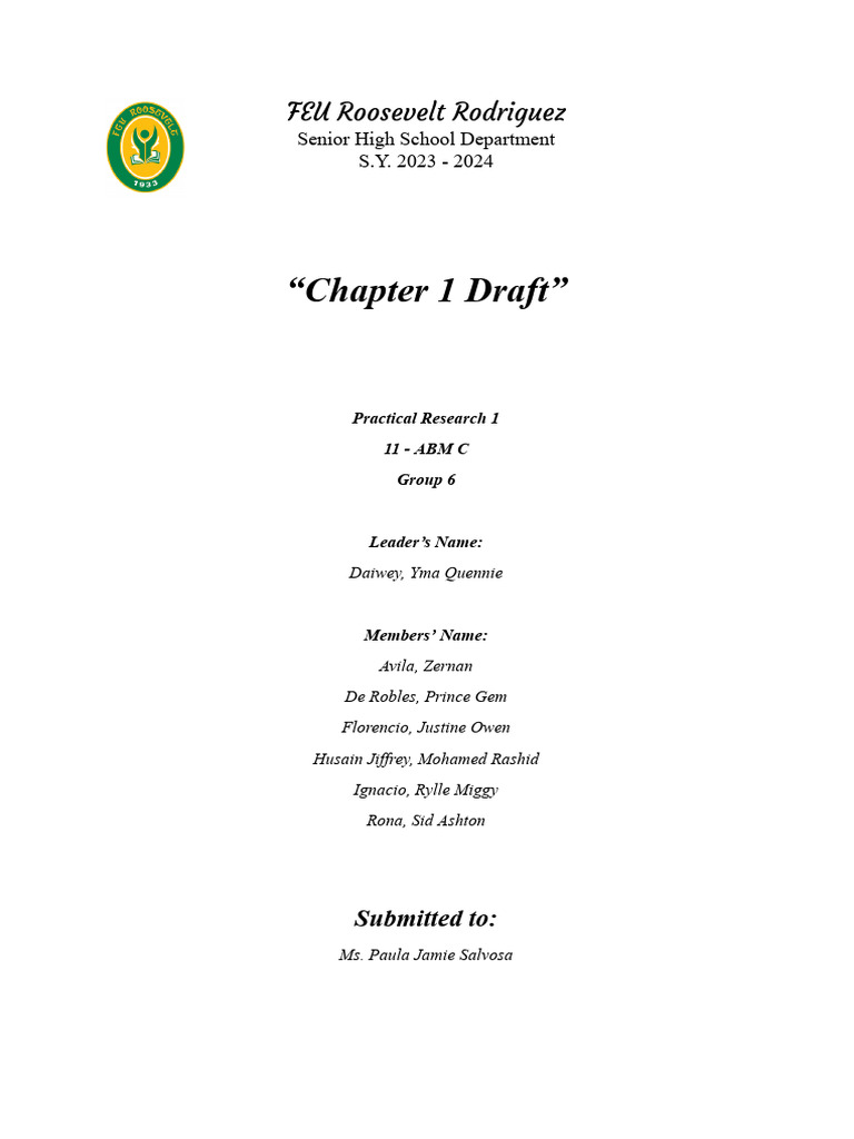 Practical Research - Chapter 1 Draft (Group 6) | PDF | Learning | Qualitative Research
