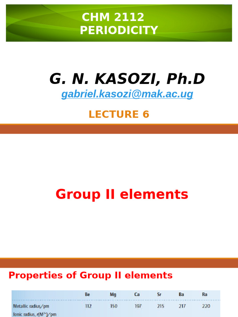 Periodicity CHM 2115 2023 Lecture 6 2 | PDF | Periodic Table | Chemistry