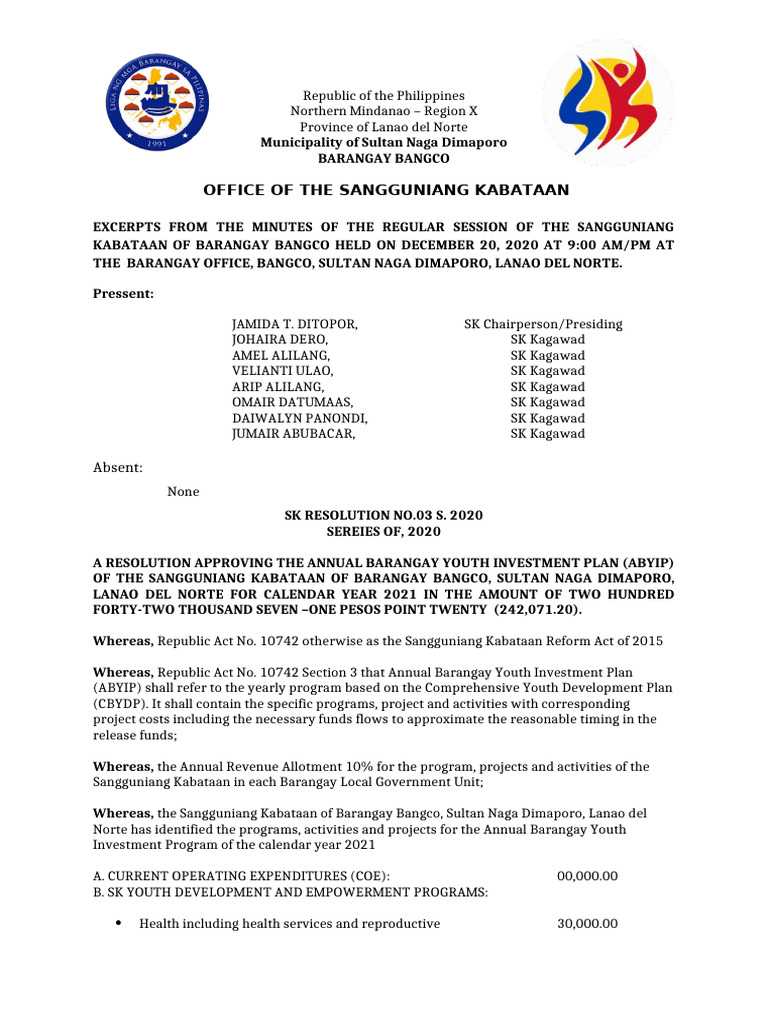 2021 Bangco SK Resolution Approving Abyip | PDF