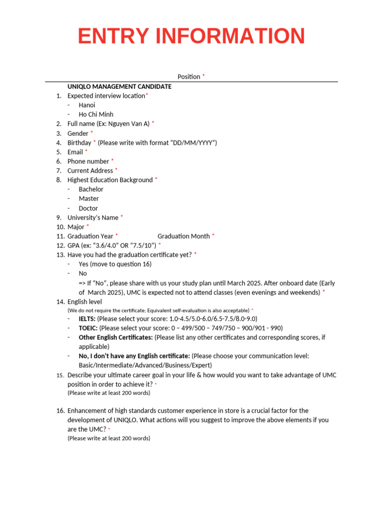 For Candidates - ENTRY INFORMATION | PDF