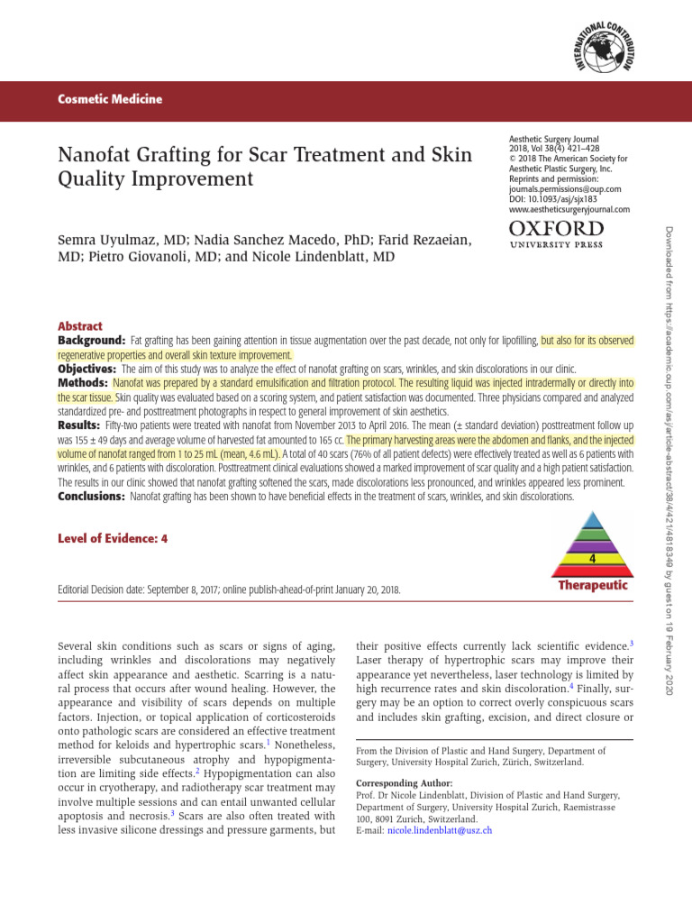 2018 Nanofat 4 Scar | PDF | Scar | Adipose Tissue