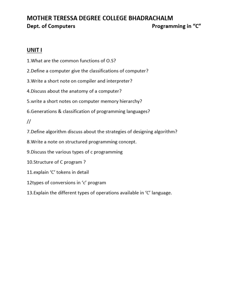 Programming In C Questions Pdf Art