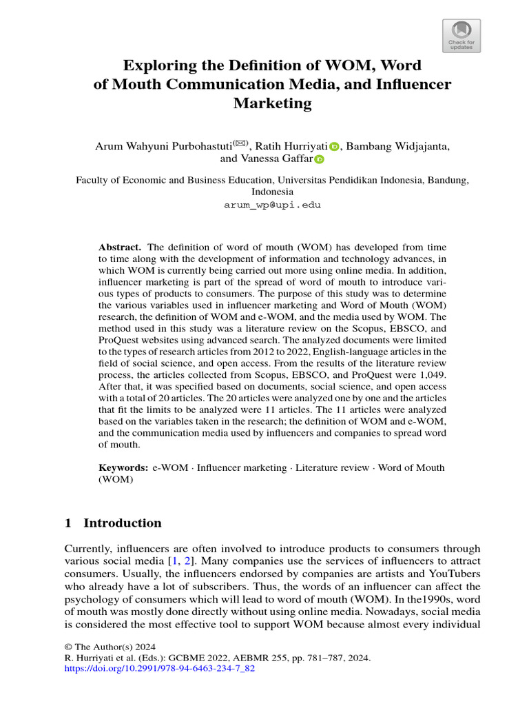 Exploring The Definition of WOM, Word of Mouth Communication Media, and ...