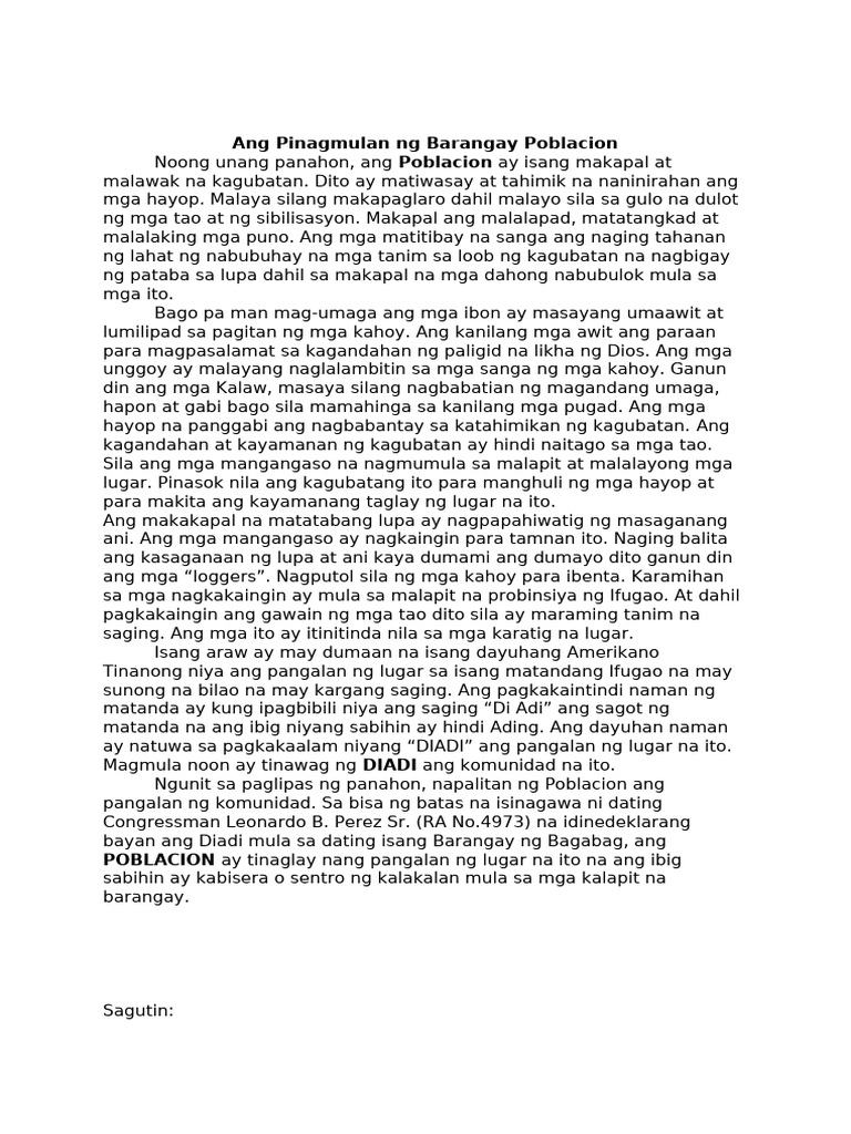 Ang Pinagmulan NG Barangay Poblacion | PDF