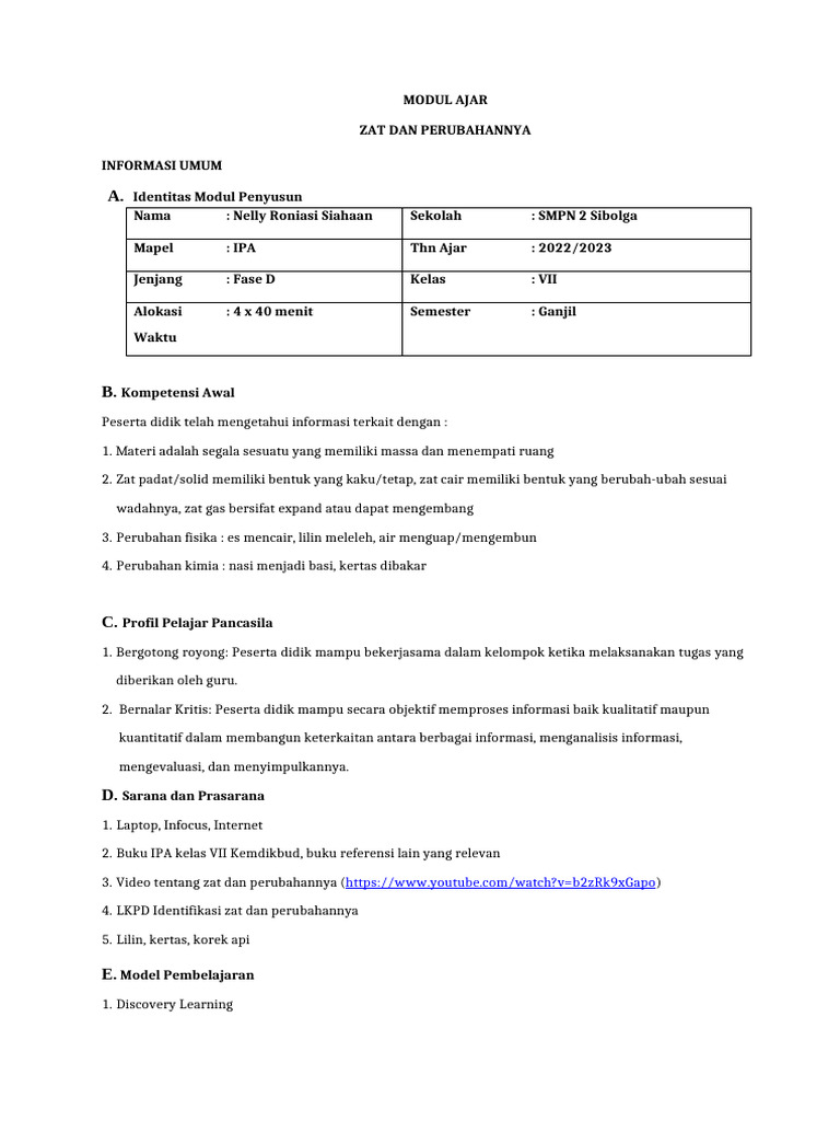 modul ajar Zat dan Perubahannya | PDF modul ajar Zat dan Perubahannya | PDF