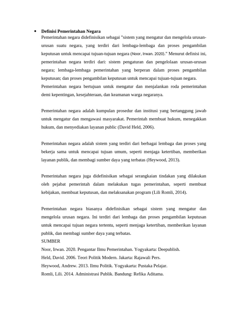 Definisi Pemerintahan Negara | PDF | Politik