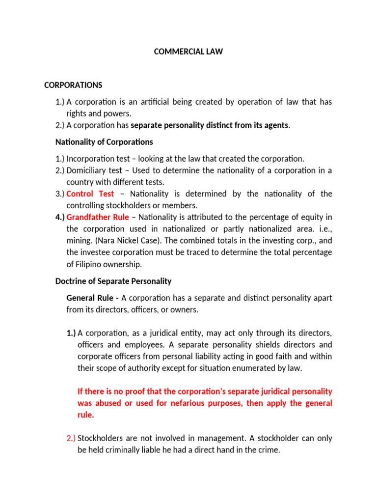 Commercial Law | PDF | Corporations | Stocks